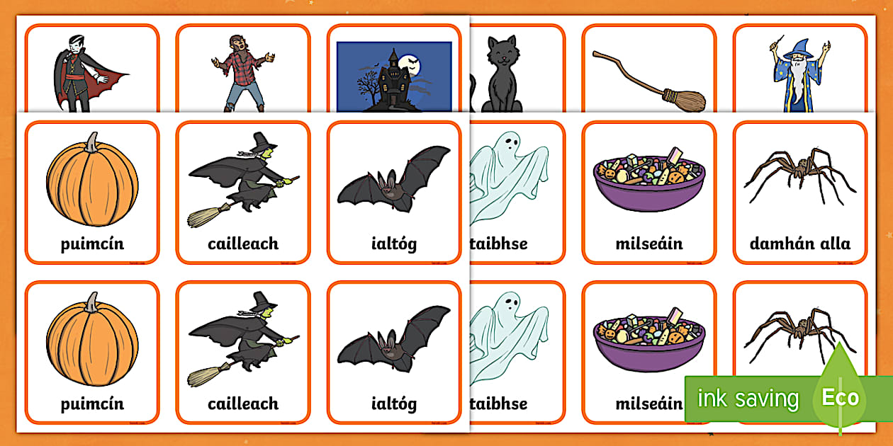 Halloween Matching Cards Gaeilge (teacher made) - Twinkl