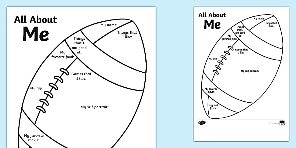 All About Me Activity Sheet: Rugby Ball Theme - Twinkl