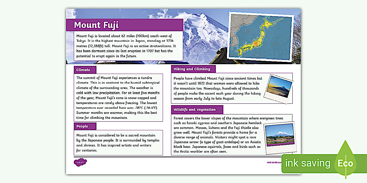 Mount Fuji Fact File - Twinkl - KS2 (teacher made) - Twinkl
