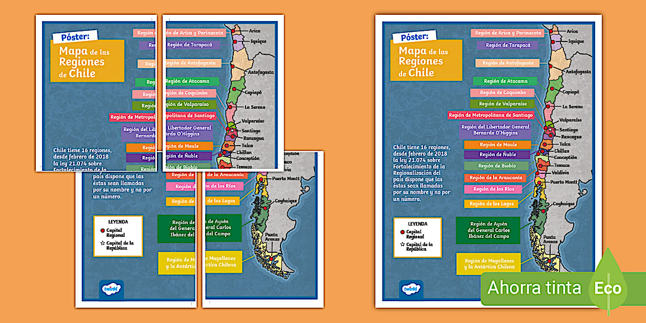 Regiones de Chile: Mapa de Chile para imprimir