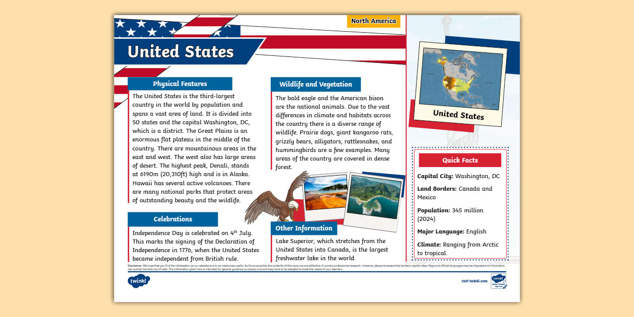 KS2 United States Fact File (Teacher-Made) - Twinkl