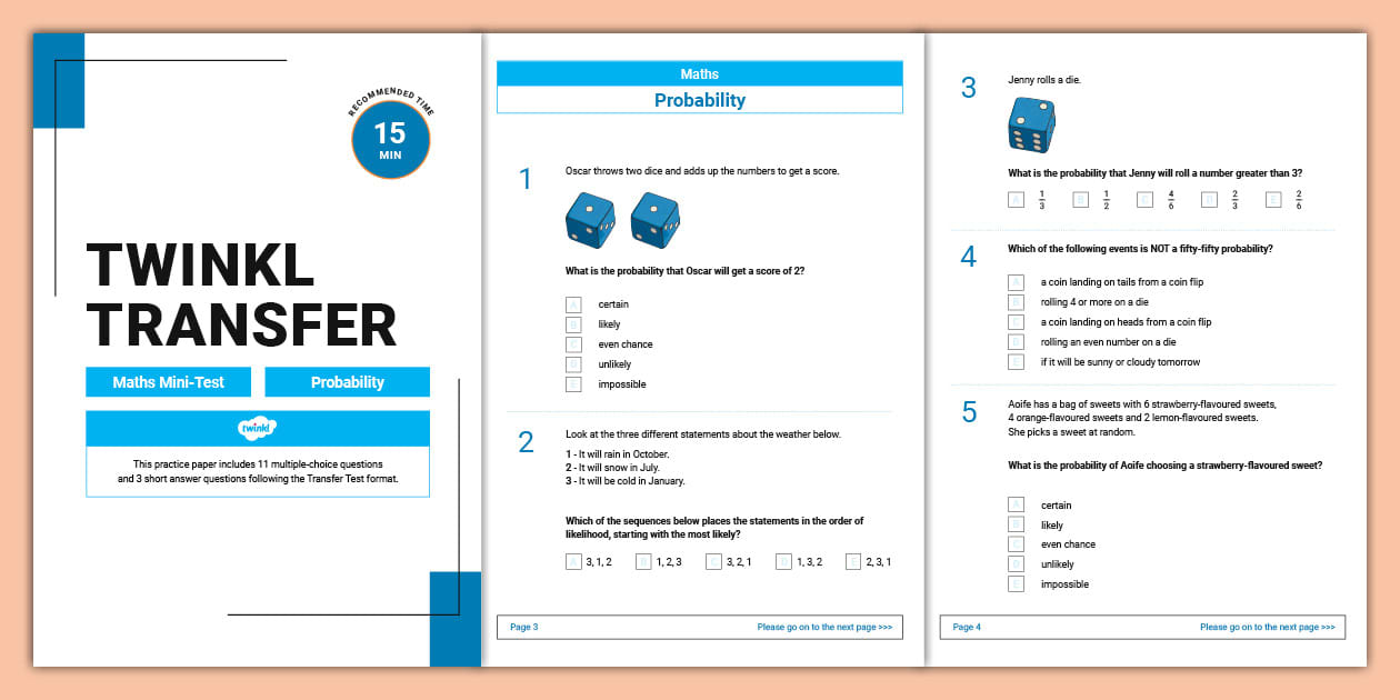 Transfer Mini-Test: Probability (Teacher-Made) - Twinkl