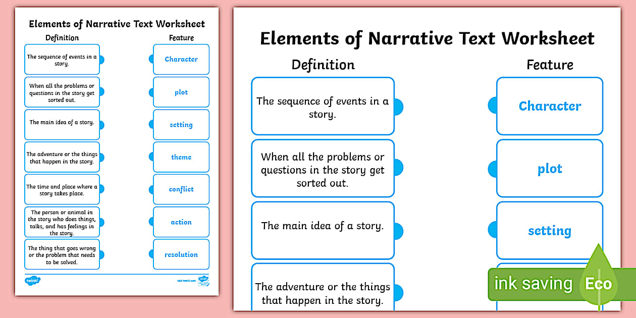 Elements of Narrative Text Worksheet (teacher made) - Twinkl
