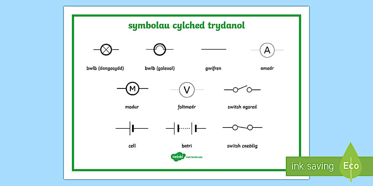 Mat Geiriau Symbolau Cylchdeithiau Trydanol (teacher made)