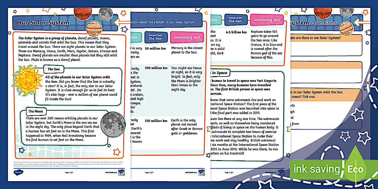 Our Solar System Reading Comprehension (Ages 6 - 7) - Twinkl