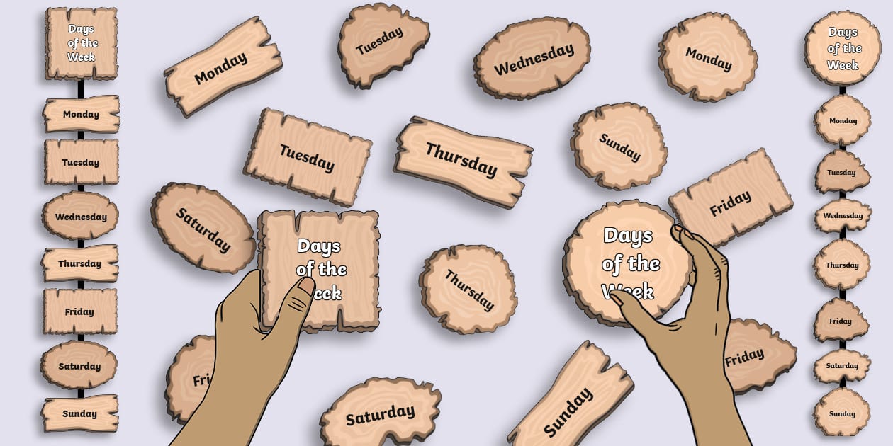 Days of the week cards - Natural wood theme - Twinkl