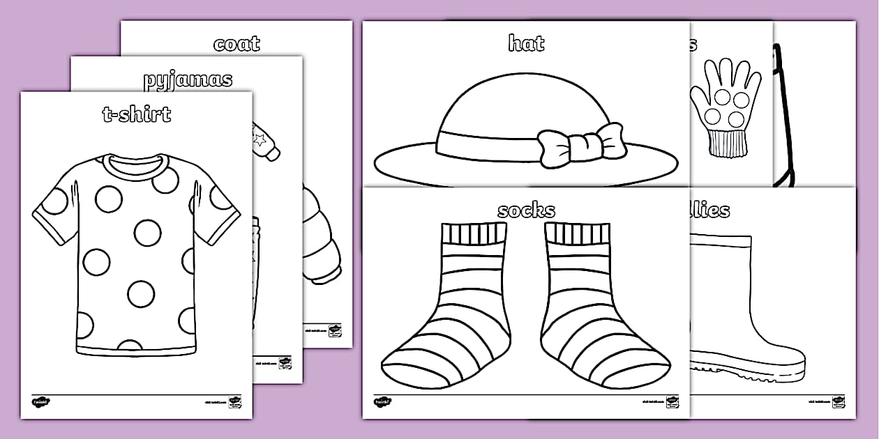 Clothes Picture and Word Colouring Sheets | Twinkl - Twinkl