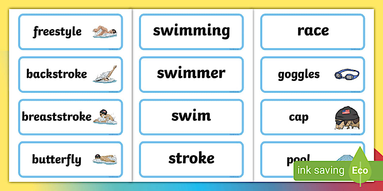 Cursive Swimming Word Cards (teacher made) - Twinkl
