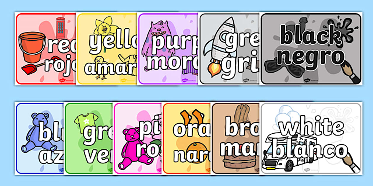 Colour Items Display Posters Spanish Translation - Twinkl