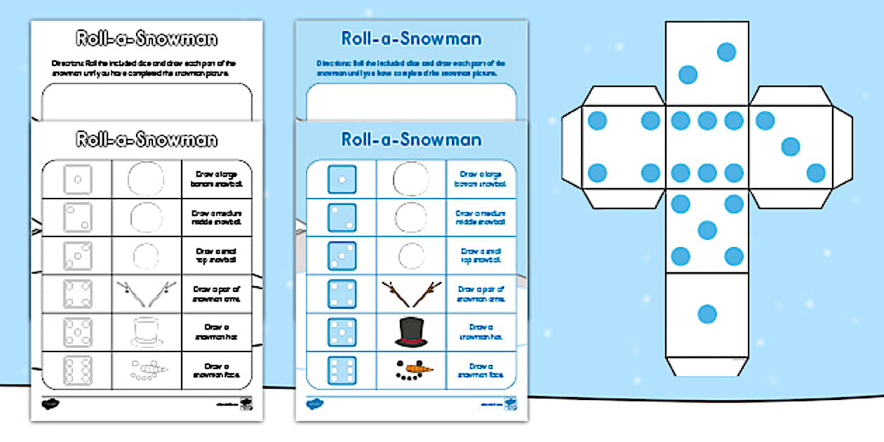 Roll-a-Snowman Drawing Worksheet | PreK-1 Math | Twinkl