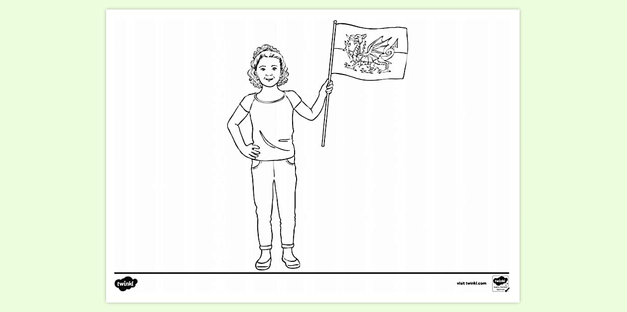 Girl With Welsh Flag Colouring Sheet | Colouring Sheets