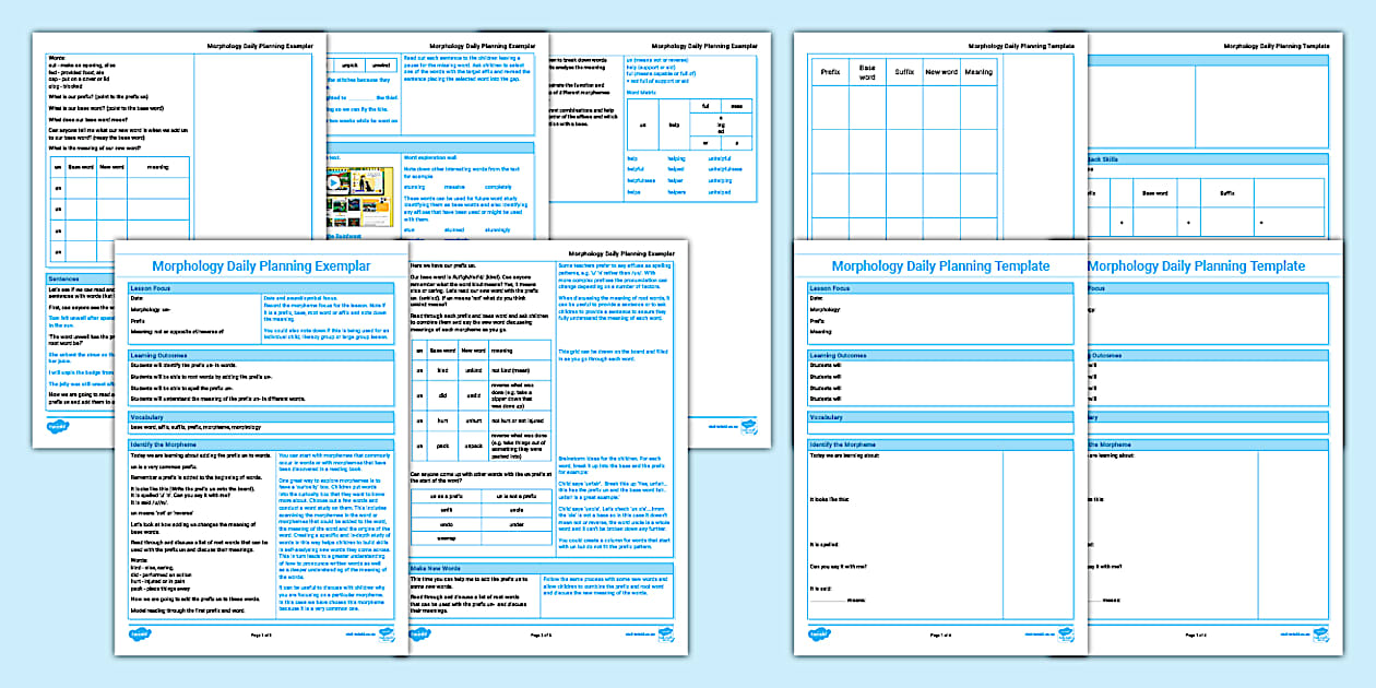 Morphology Lesson Plan Exemplars and Template (teacher made)
