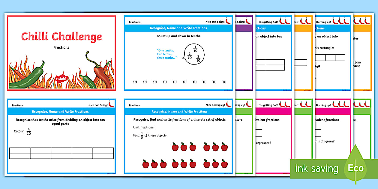 Year 3 Maths Fractions Chili Challenge Cards (Teacher-Made)