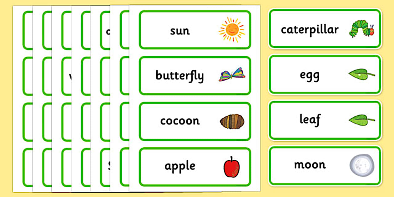 Cursive Word Cards to Support Teaching on The Very Hungry Caterpillar