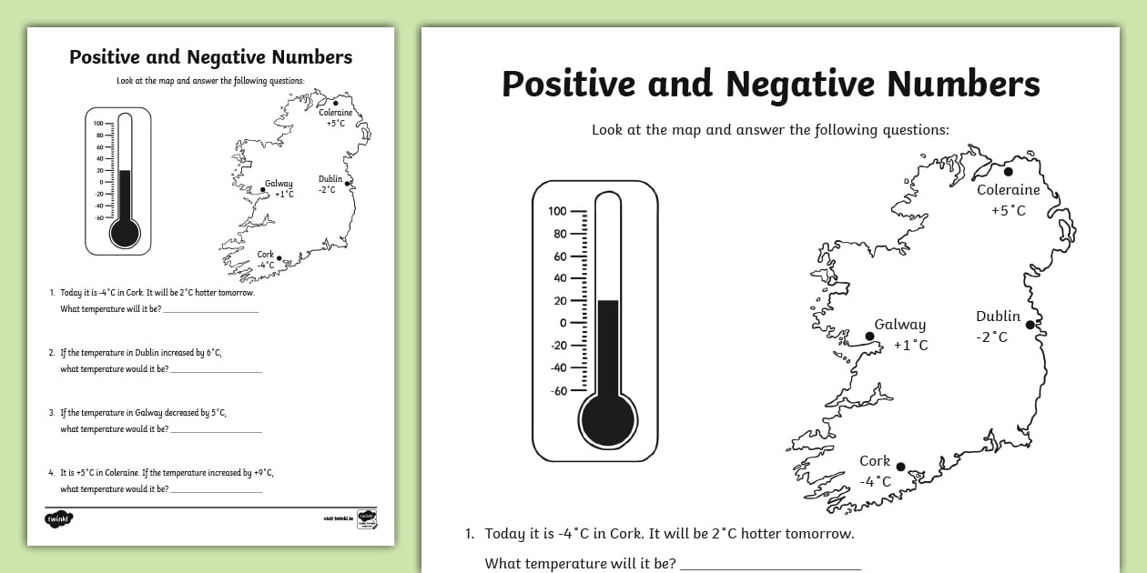 Positive and Negative Numbers Worksheet / Worksheet - Twinkl
