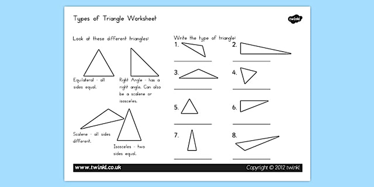 Types of Triangle Worksheet (teacher made) - Twinkl