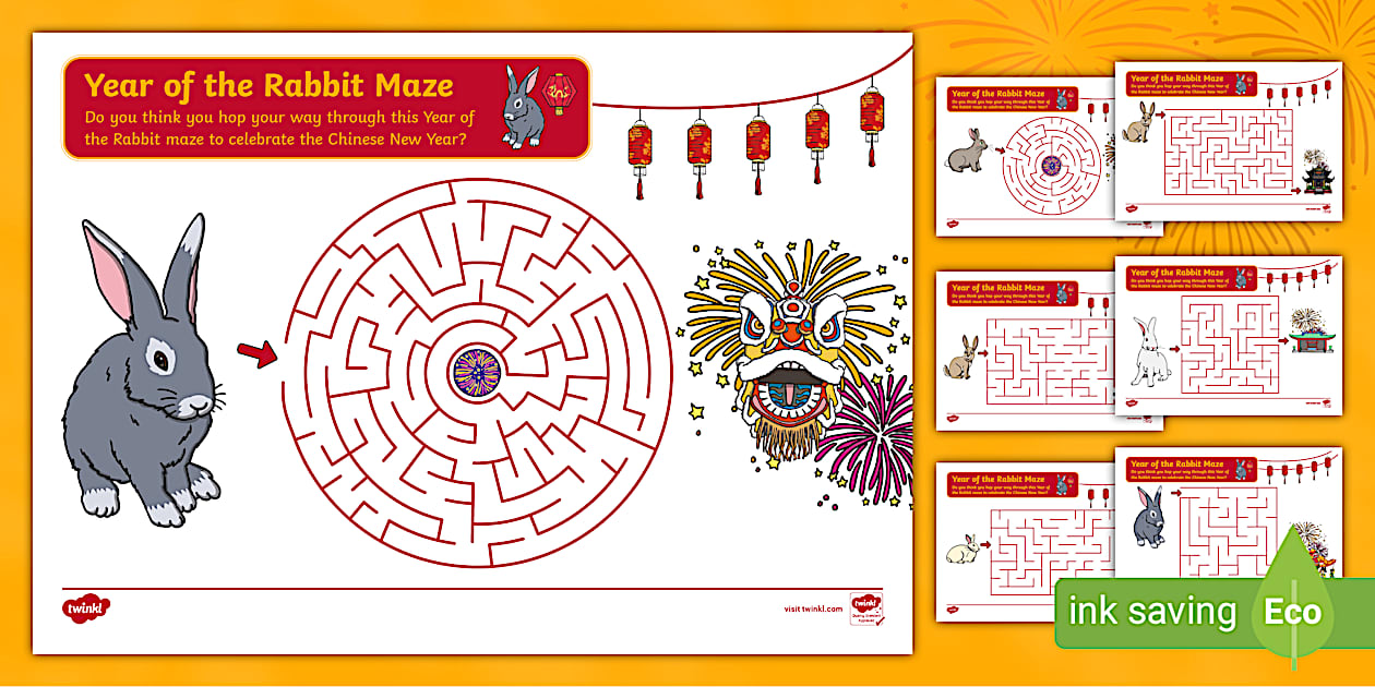 Year of the Rabbit Maze Activity Worksheets (Teacher-Made)