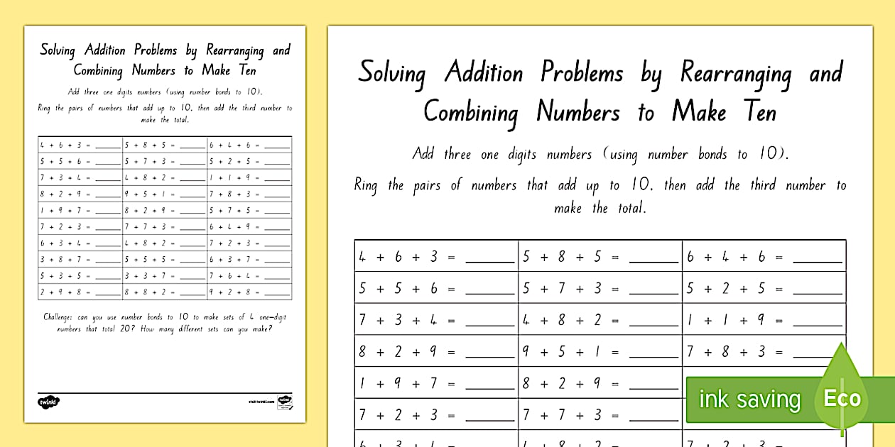 Solving Addition Problems by Rearranging and Combining Numbers to Make 10