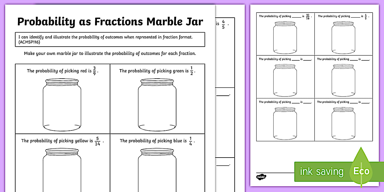 Probability as Fractions Marble Jar Worksheet / Worksheet