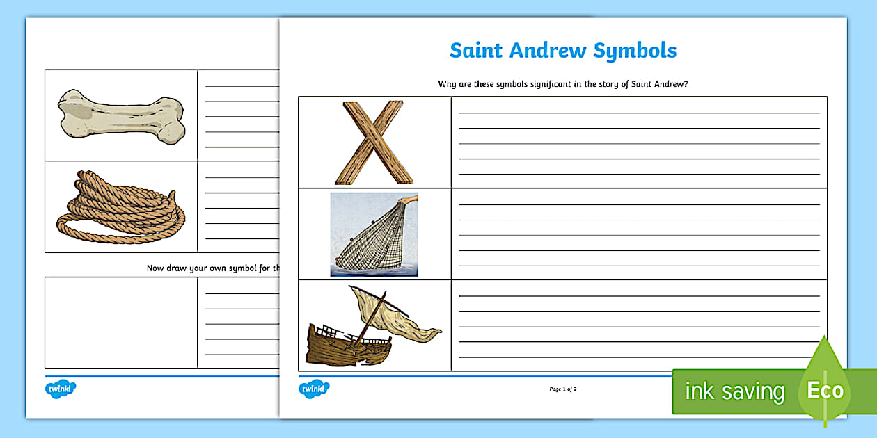Saint Andrew's Symbols Writing Worksheet - Twinkl