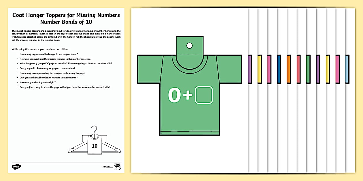 👉 Coat Hanger Topper Activity for Missing Numbers Number Bonds to 10