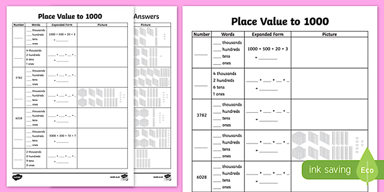 Editable Place Value to 4 Digits Worksheet - Twinkl