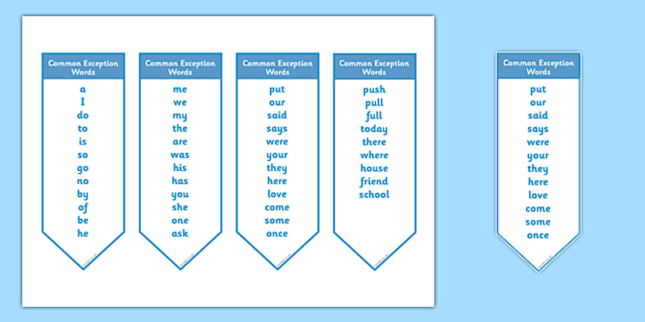 Common Exception Words Year 1 Bookmark Editable - Twinkl