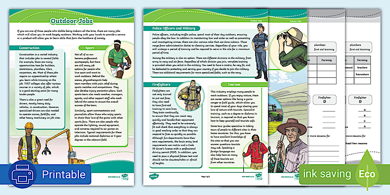 Outdoor Jobs - Activity Sheet (teacher made) - Twinkl
