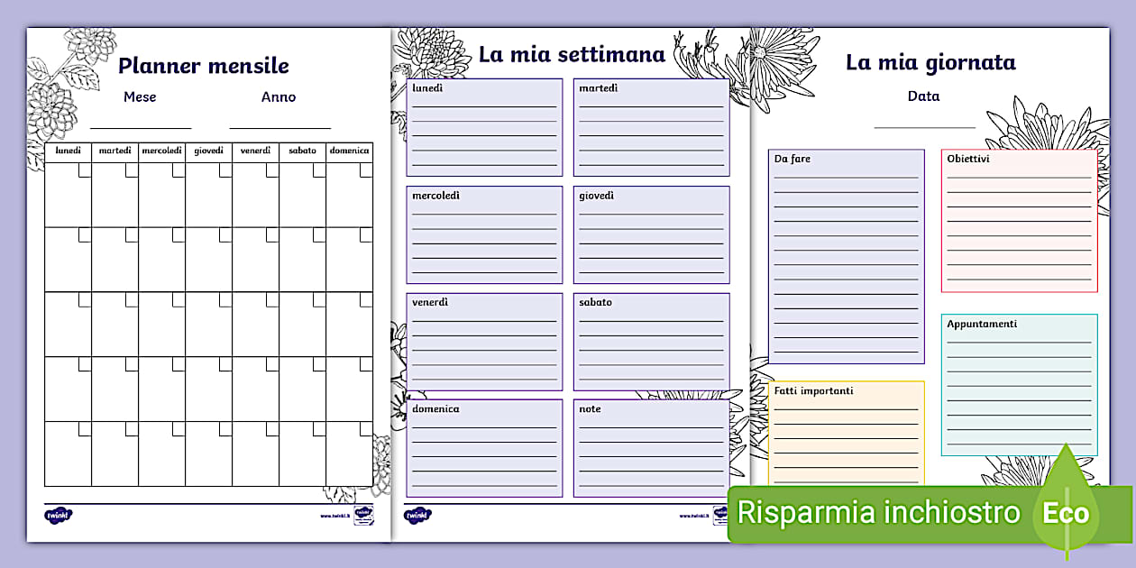 Planner Mensile da Stampare | Twinkl (professor feito)