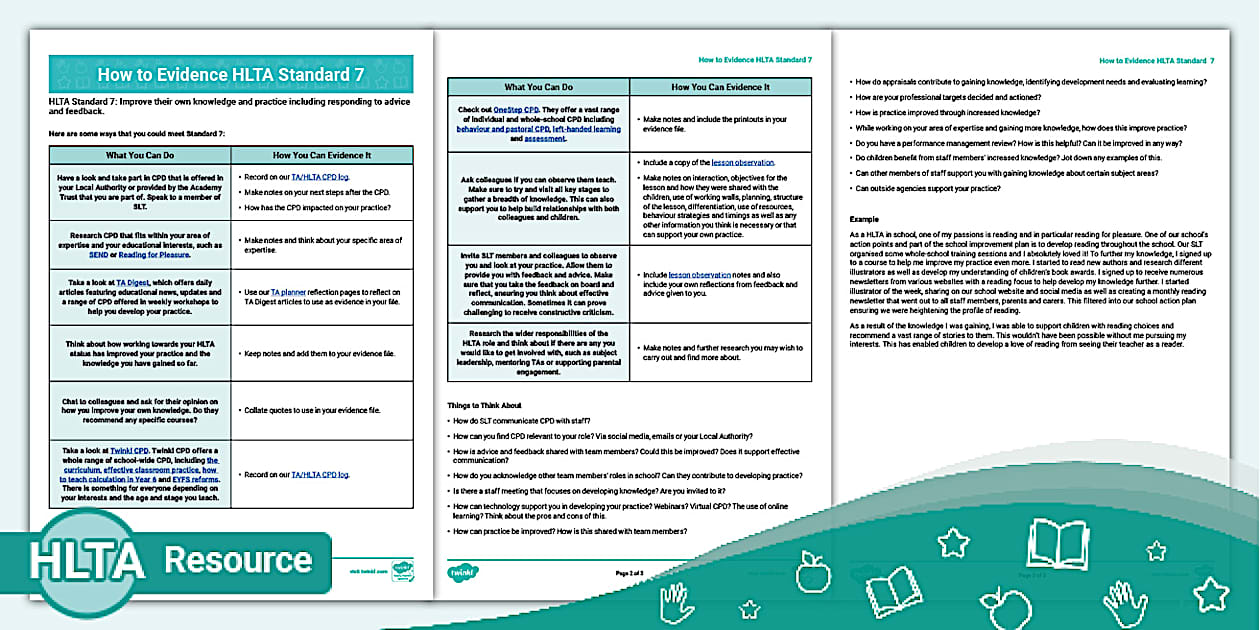 How to Evidence HLTA Standard 7 (teacher made) - Twinkl