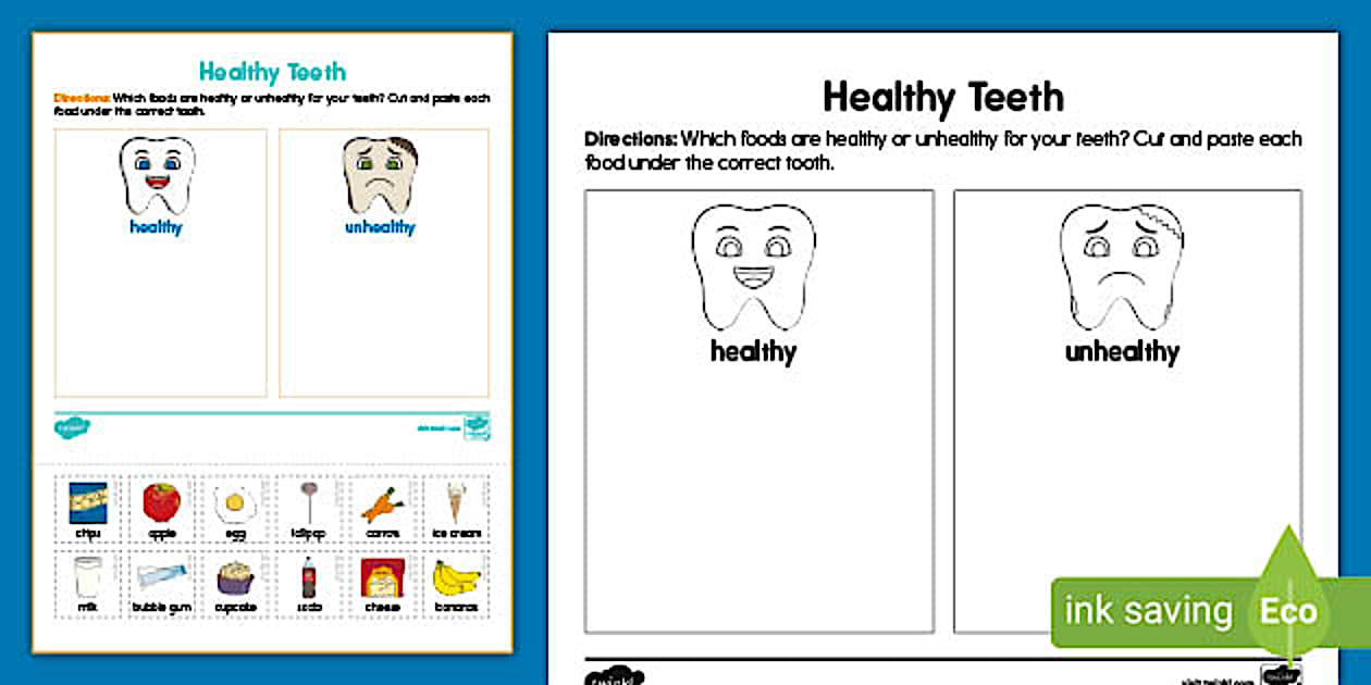 Editable Healthy Teeth Cut and Paste Activity for K-2nd Grade