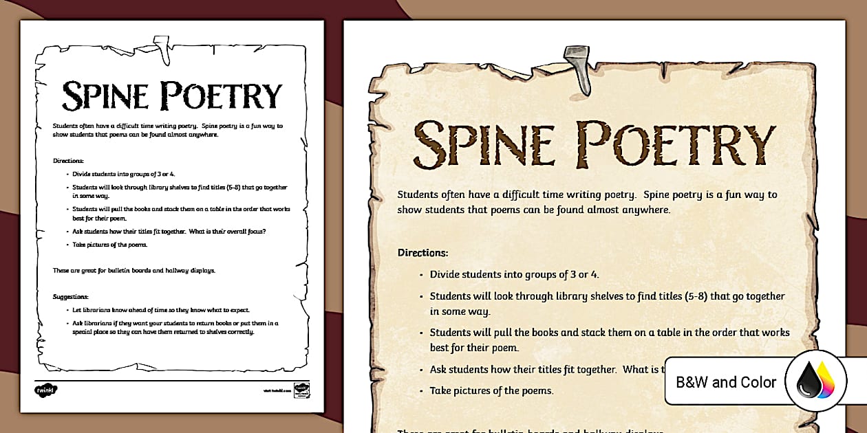 Spine Poetry Worksheet for 6th-8th Grade (teacher made)