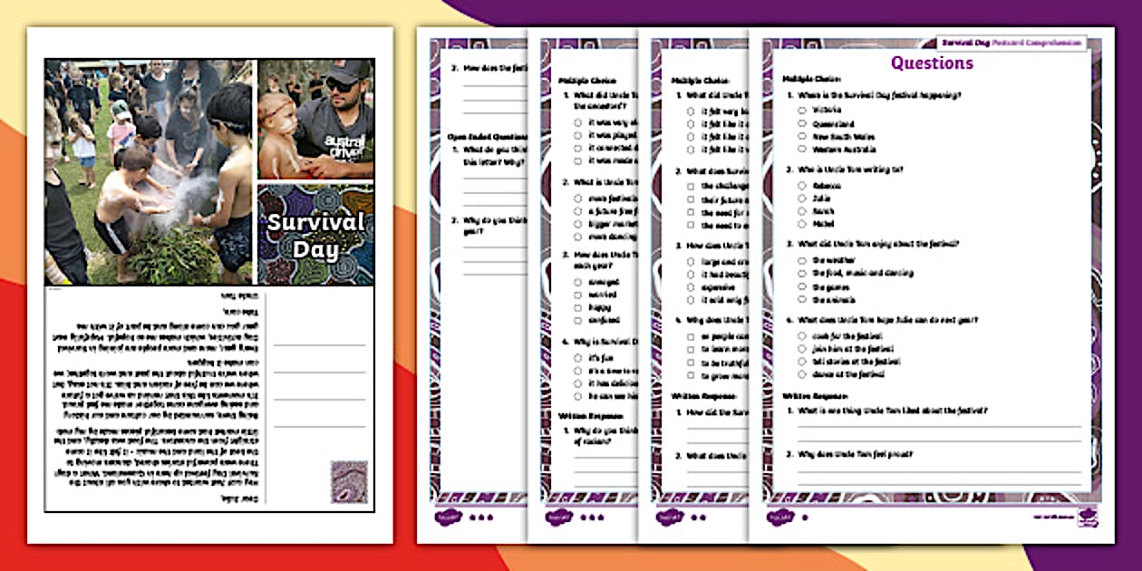 Survival Day Family Postcard Comprehension Activity
