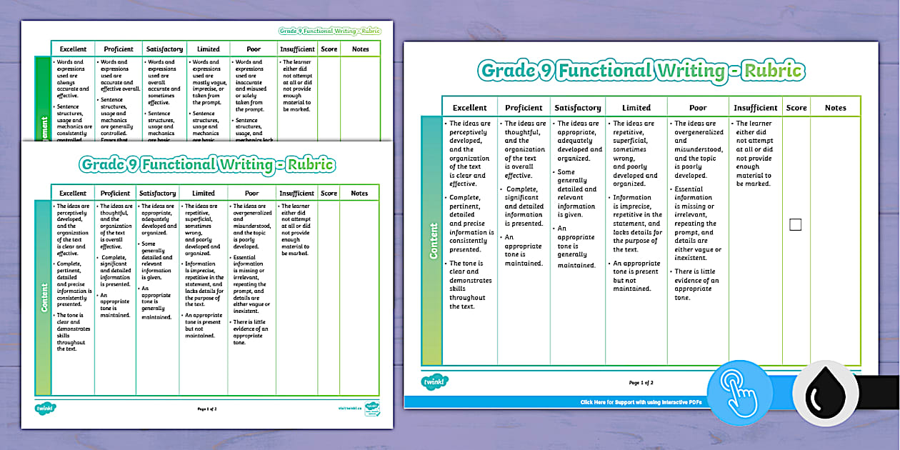 AB Achievement Test Rubric Functional Writing Grade 9