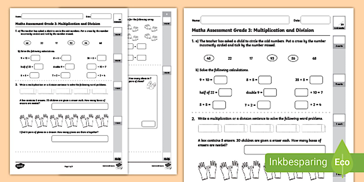 Multiplication and Division Assessment Pack Grade 3 - Twinkl