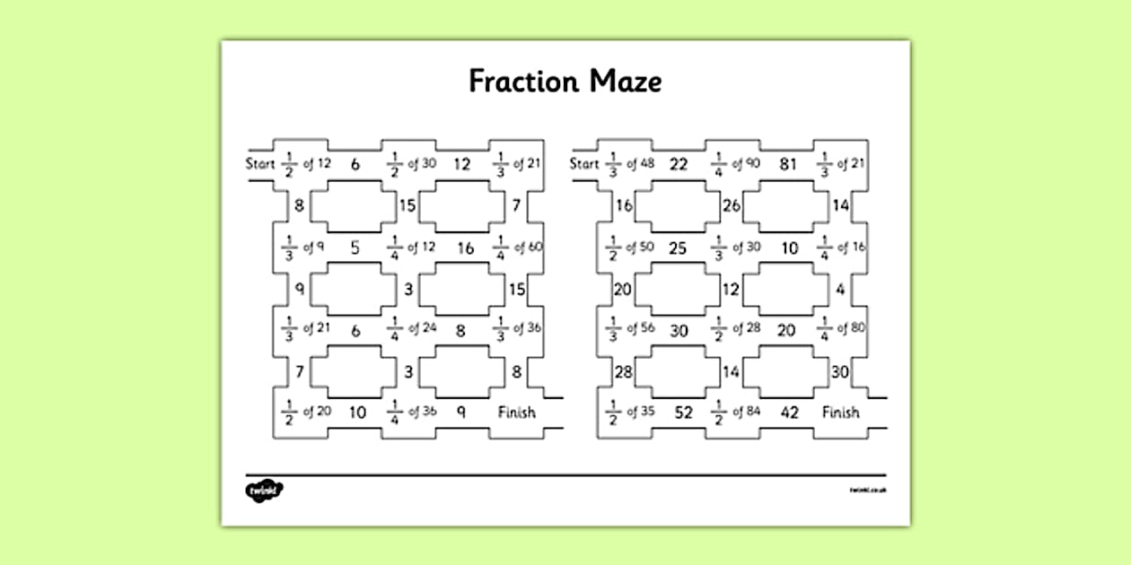 Editable Halves, Quarters and Thirds Fractions Maze - Twinkl