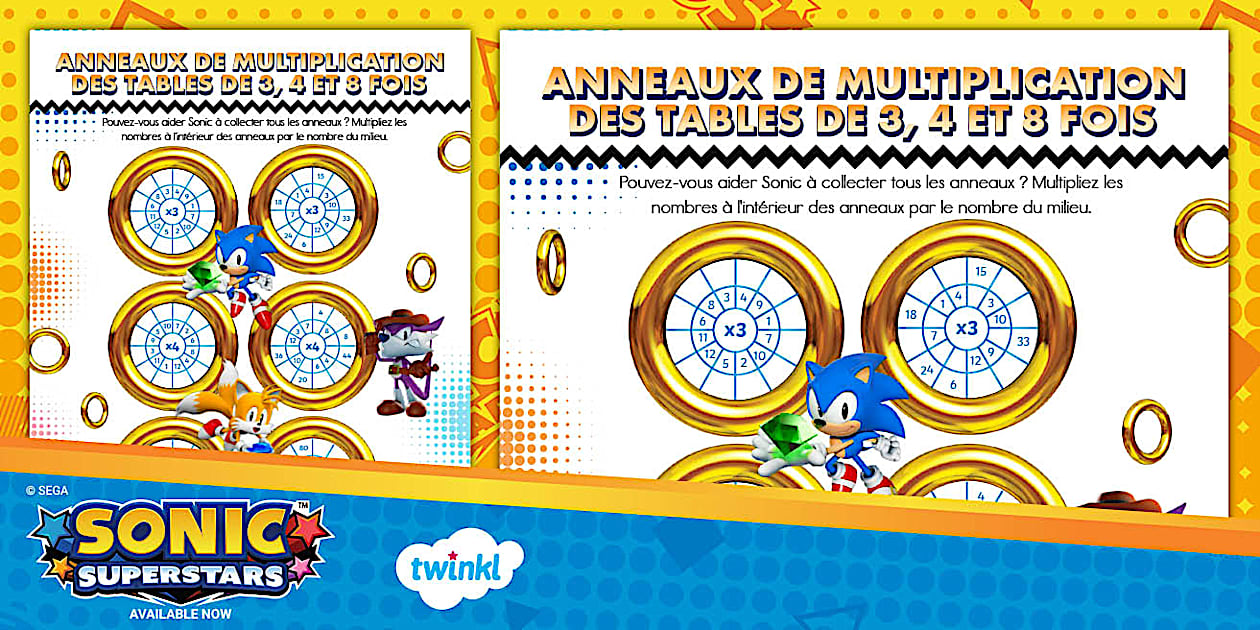 FREE! - Sonic: 3, 4, and 8 Times Tables Multiplication Rings Activity ...