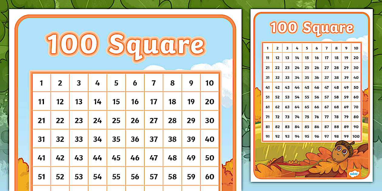 Autumn 100 Number Square (Teacher-Made) - Twinkl