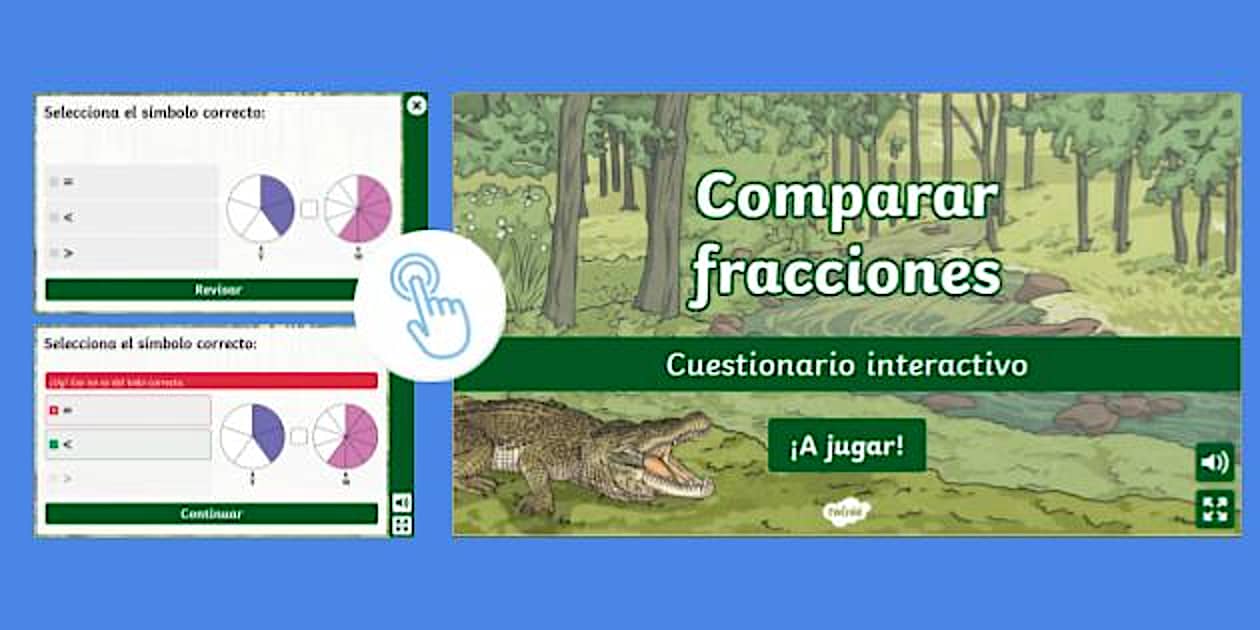 Cuestionario interactivo para comparar fracciones.