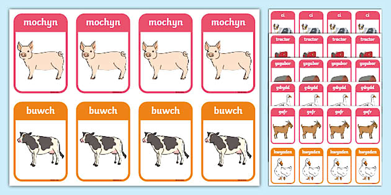 Y Fferm: Cardiau Chwarae Snap (teacher made) - Twinkl