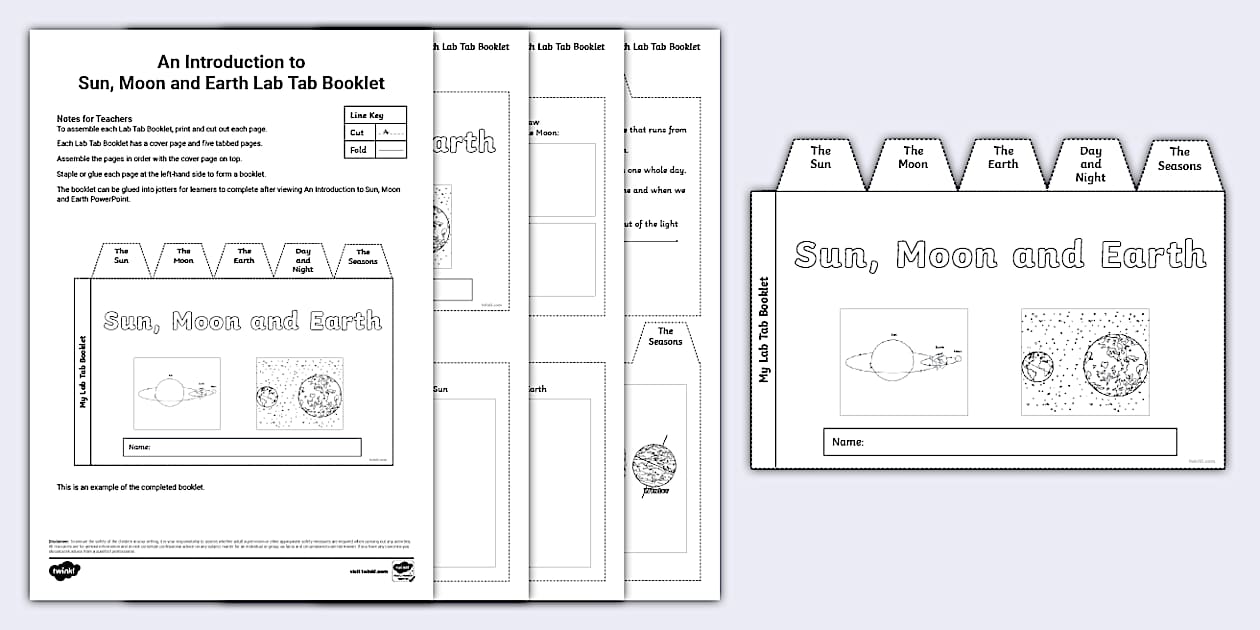 Sun, Moon and Earth Lab Tab Booklet (teacher made) - Twinkl