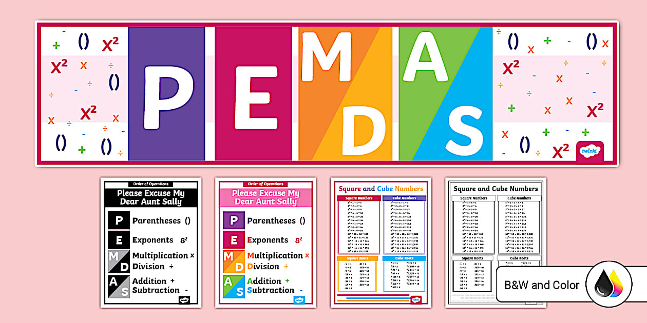 Colorful PEDMAS Posters Pack for 3rd-5th Grade | Twinkl USA