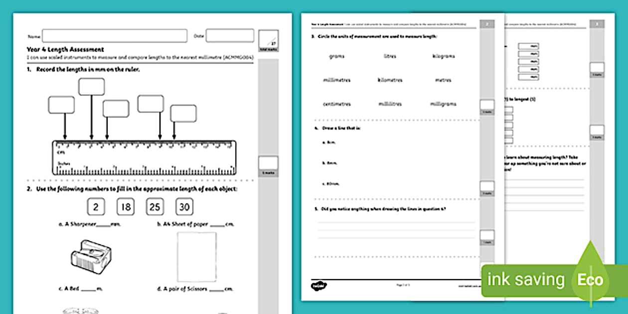 Year 4 Length Assessment Sheet - Twinkl