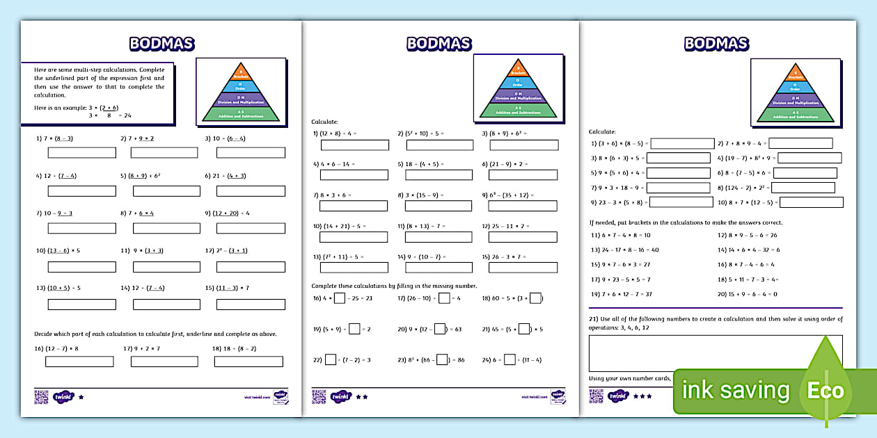 BODMAS/BIDMAS Activity | Order of Operations Worksheet