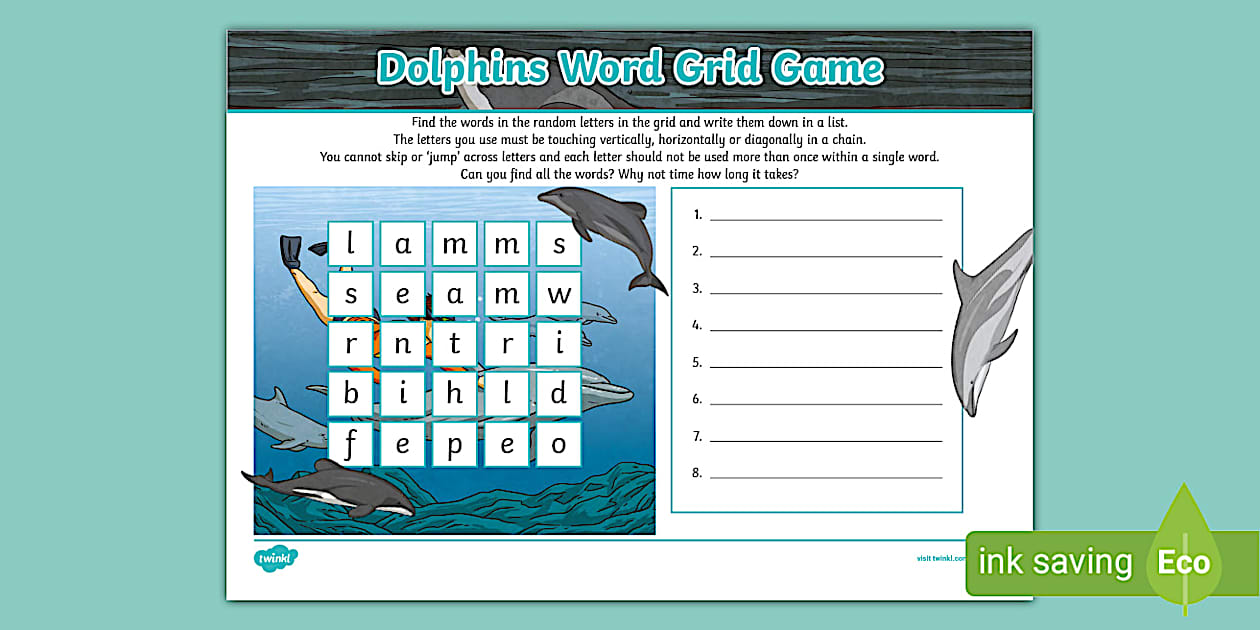 Dolphins Word Grid Game (teacher made) - Twinkl