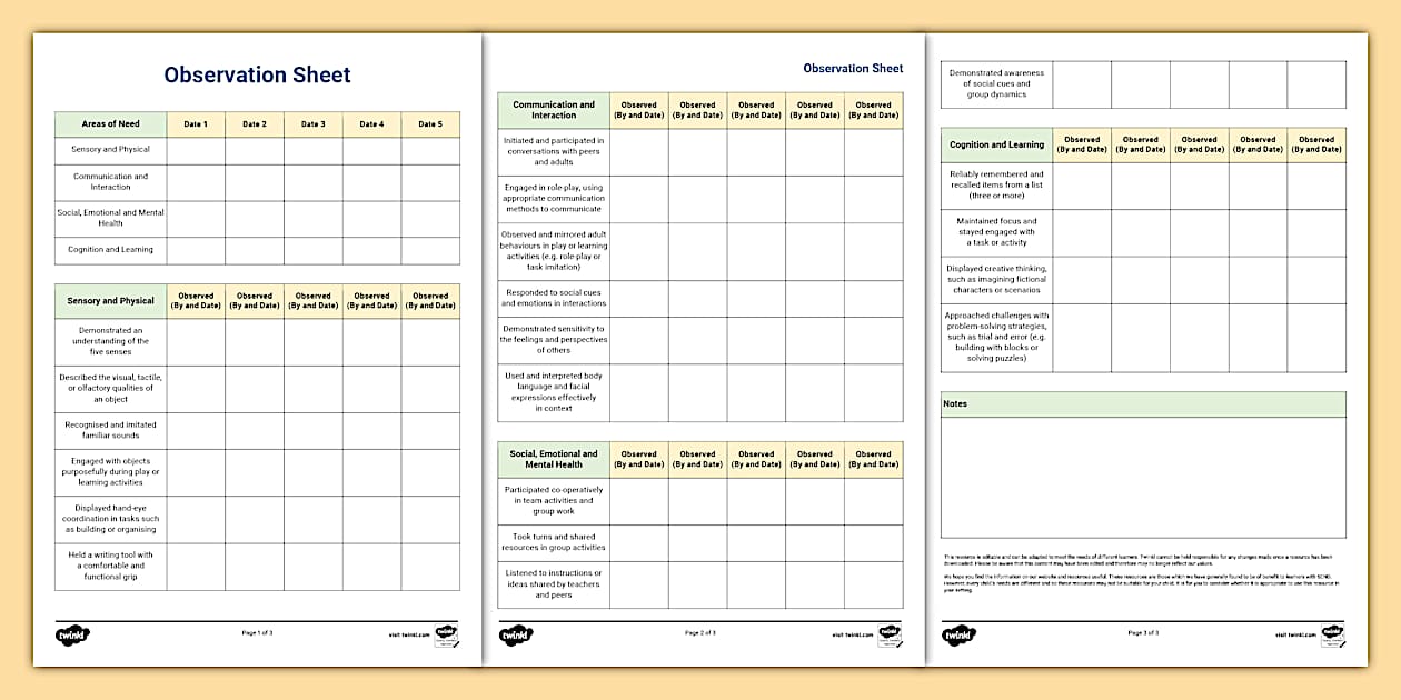 SEND Observation Checklist Pack - Twinkl
