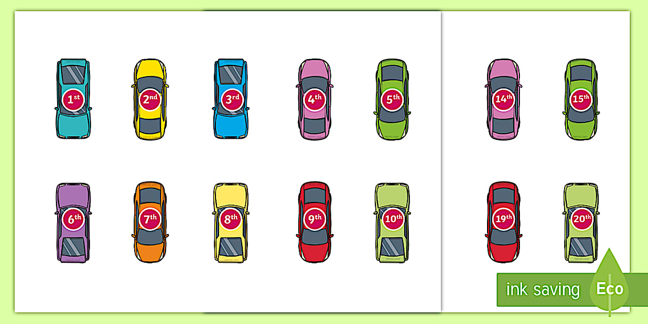Ordinal Numbers on Cars Cut-Outs (teacher made) - Twinkl