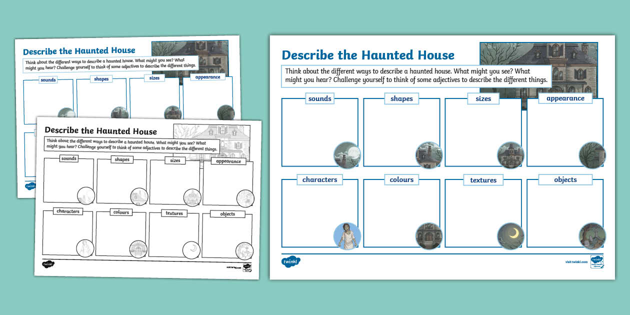 Haunted House Adjectives Worksheet - Twinkl