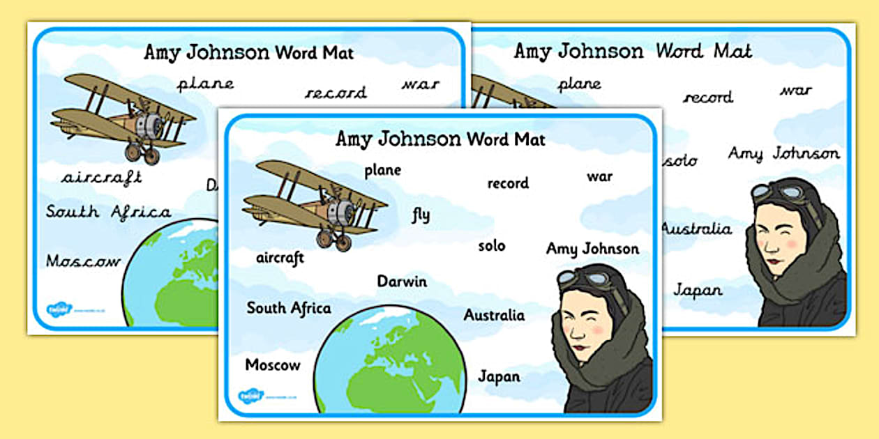 Cursive Amy Johnson Word Mat (teacher made) - Twinkl