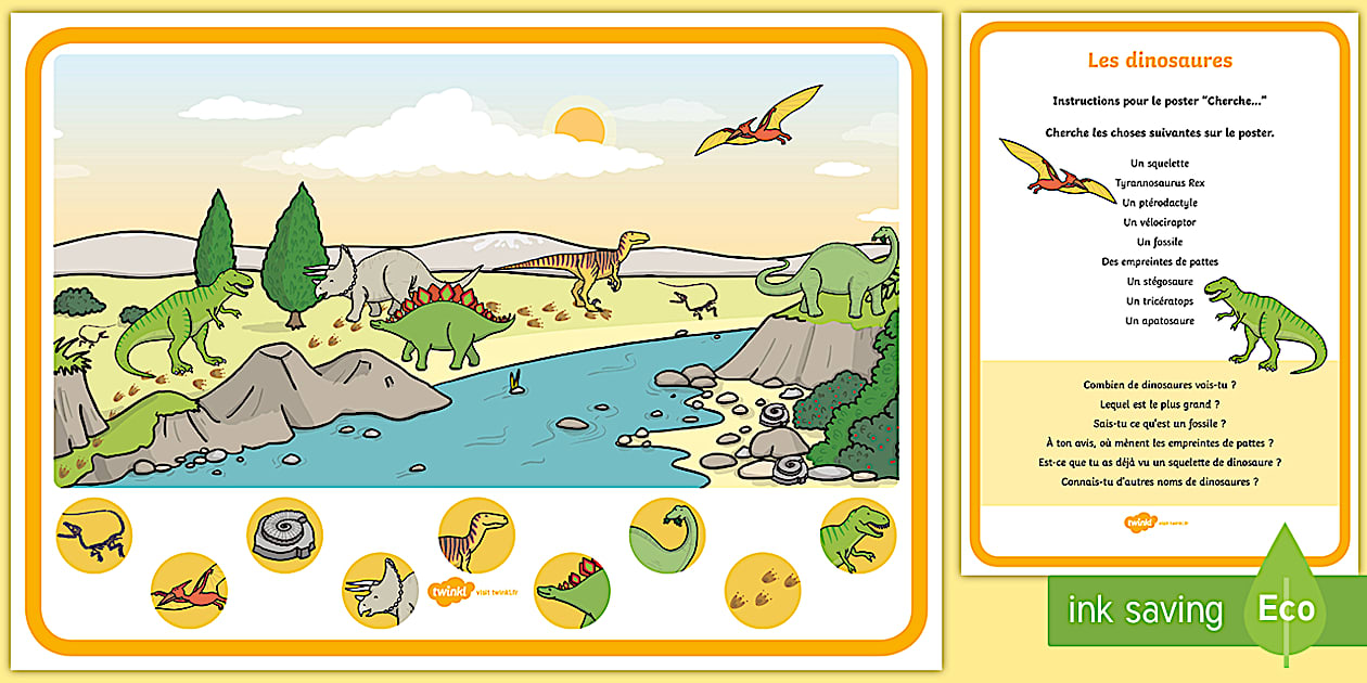 Pack de ressources : Poster d'observation et questions - Les dinosaures